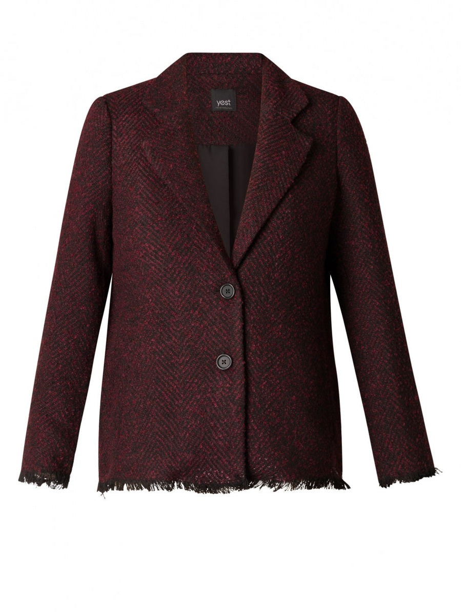 Nina Blazer Dark Red with Frayed Hem – stepup.fashion