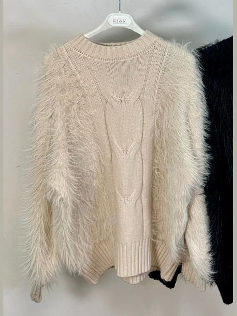 Eternelle Sweater with Angora Like Sleeves Cream Color – stepup.fashion